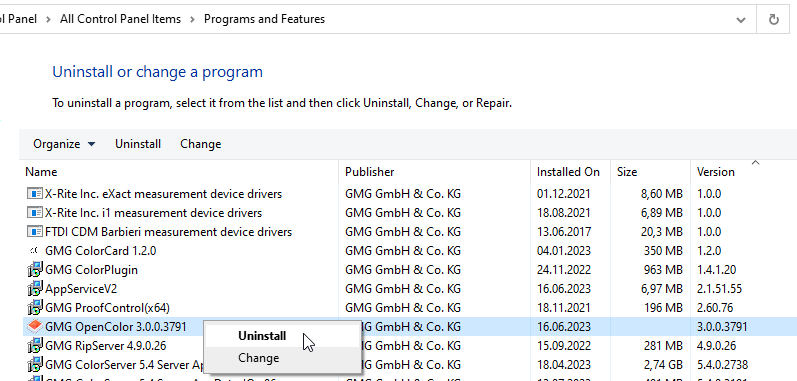 Wie deinstalliere ich GMG OpenColor vollständig von meinem System? – GMG Support