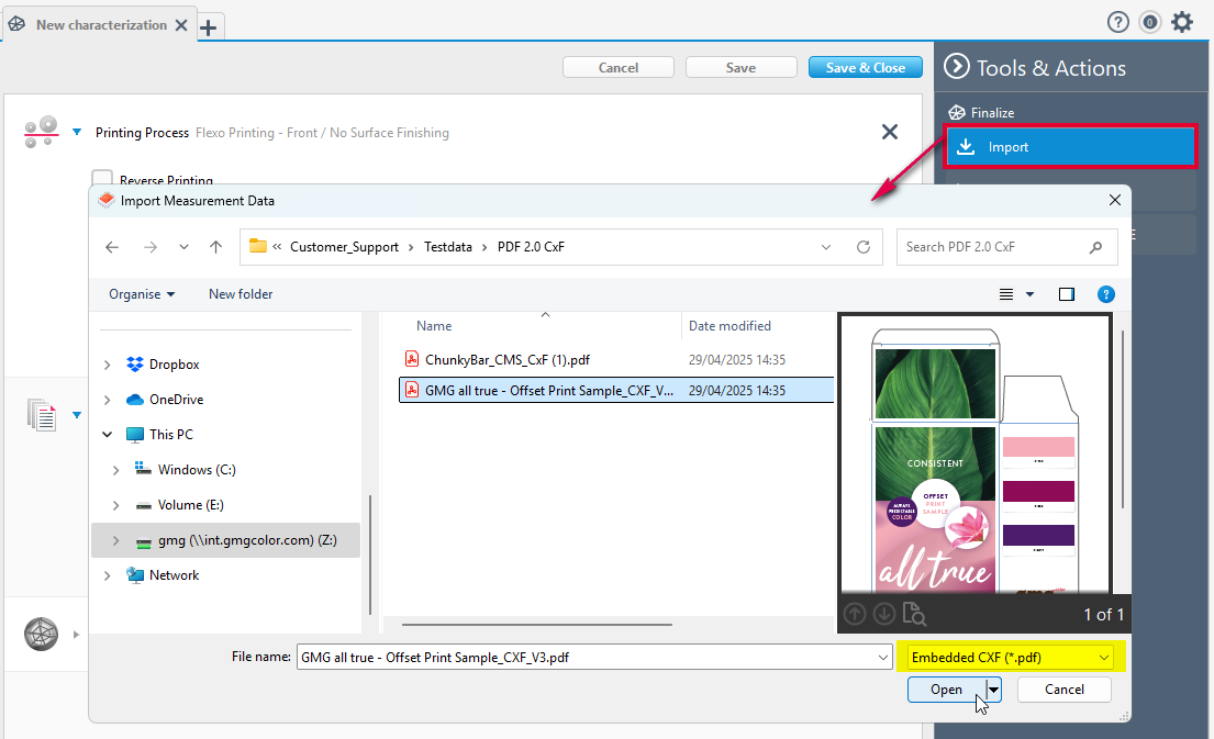 Import a spot color library from PDF files with embedded CxF – GMG Support