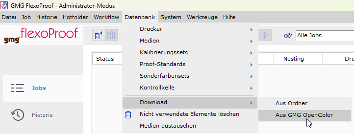 Projekte und Profile in die ColorProof-Datenbank laden – GMG Support
